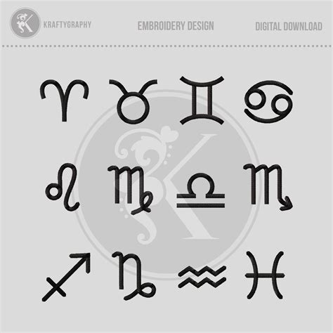 Zodiac Signs Machine Embroidery Designs Horoscope Symbols Embroidery