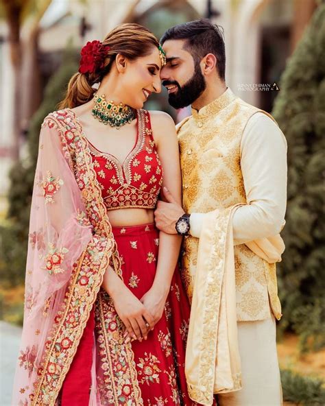 Unique Bride And Groom Outfit Combination Colour Coordinated
