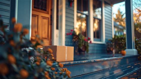 Close Up Of A Cardboard Package On The Front Porch Stock Illustration