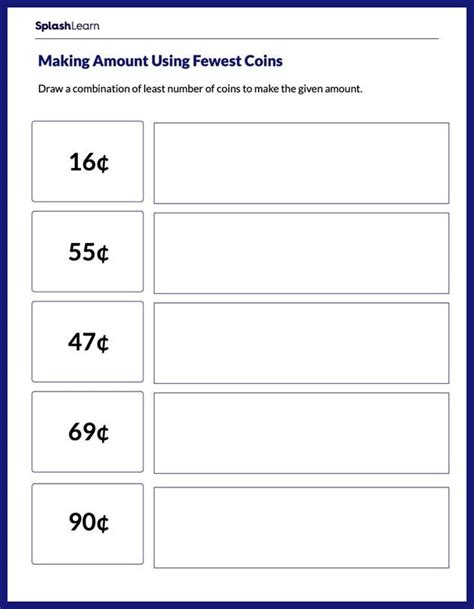 Make Amount Using Fewest Coins Worksheet