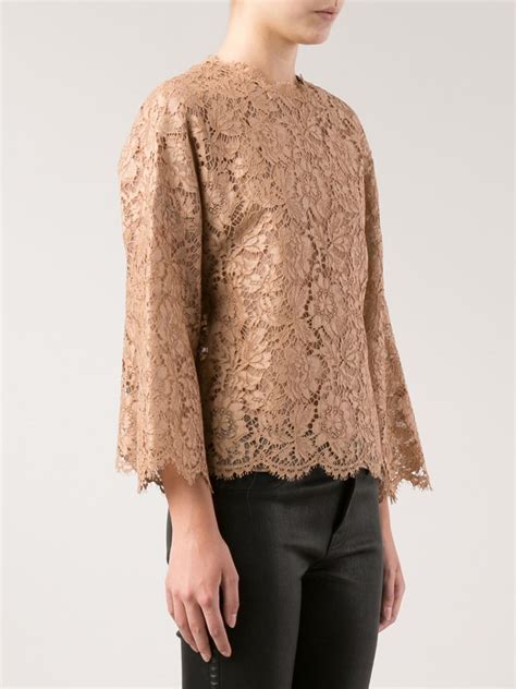 Valentino Lace Blouse In Brown Lyst