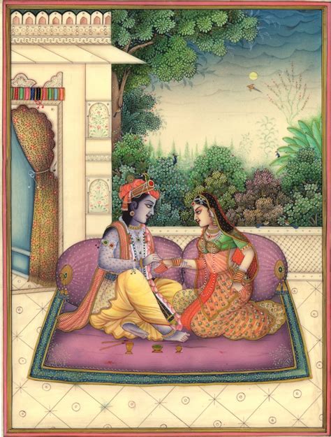 Krishna Radha Mehendi Art Handmade Indian Miniature Hindu Krishn Decor