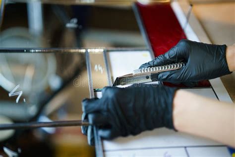 Cutting Elements With A Scalpel Stock Image Image Of Craftsperson