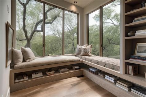 Premium AI Image Cozy Reading Nook With Windows And View Of The Outside For Added Vibrancy