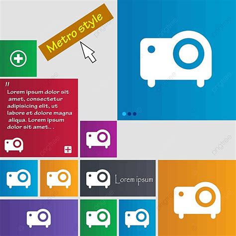 Simbol Ikon Proyektor Vektor Dengan Tombol Gaya Metro Modern Untuk