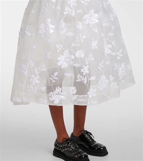 Sequined Tulle Midi Skirt In White Simone Rocha Mytheresa