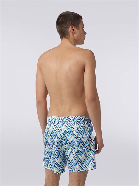 Swimming Trunks With Brushstroke Effect Zigzag Print Multicoloured