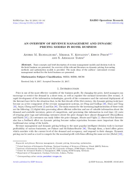 Pdf An Overview Of Revenue Management And Dynamic Pricing Models In