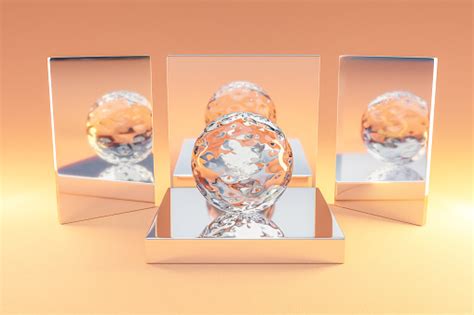 무한한 배경에 유리 크리스탈 구체 공이 있는 실버 금속 연단 아름다움 화장품 발표를 위한 받침대 복사 공간 템플릿 3d 그림 0