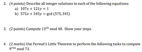 Solved 2 4 Points Describe All Integer Solutions To Each Chegg Com