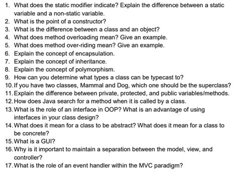 SOLVED 1 What Does The Static Modifier Indicate Explain The