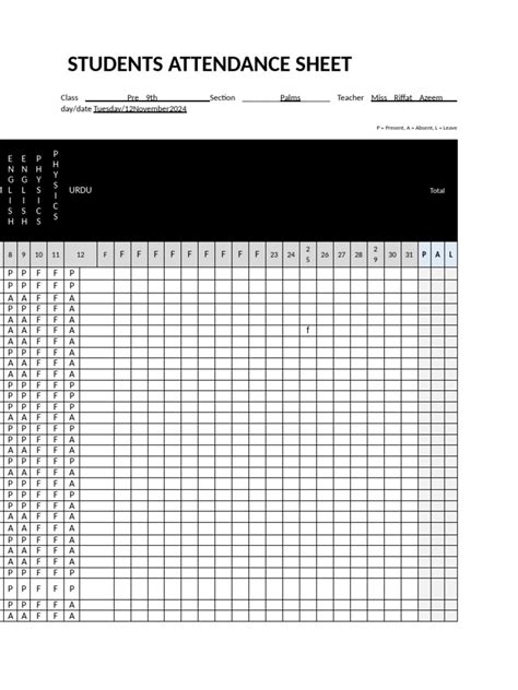 Pre 9th Grade Attendance Sheet Pdf