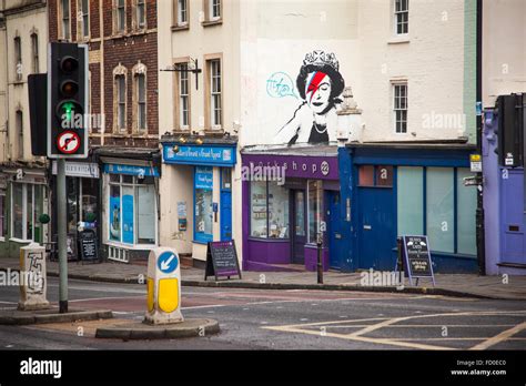 Banksy Street Art Of The Queen As Ziggy Stardust Bowie In Bristol