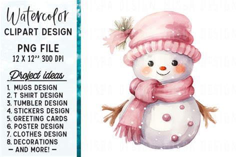 Pink Christmas Snowman Clipart Png Graphic By Misba Design · Creative