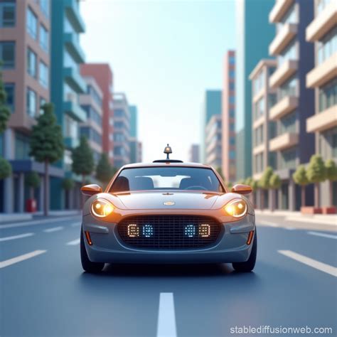 Cartoony Self Driving Car Stable Diffusion Online