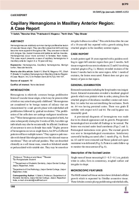 Pdf Capillary Hemangioma In Maxillary Anterior Region A Case Report