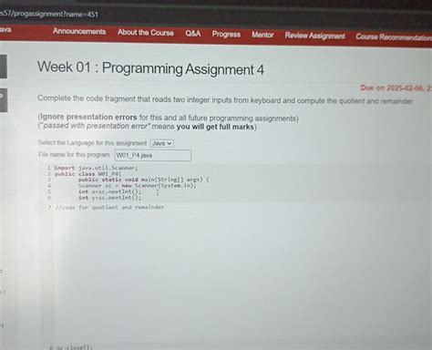 Week 01 Programming Assignment 4 Due On Studyx