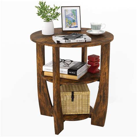 Round End Table With Storage Shelf3 Tier Modern Side Table Sofa