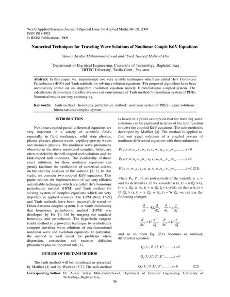 Pdf Numerical Techniques For Traveling Wave Solutions Of Nonlinear