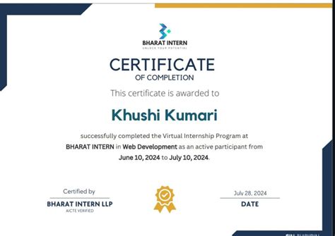 khushi kumari on linkedin internship web bharat professional tech
