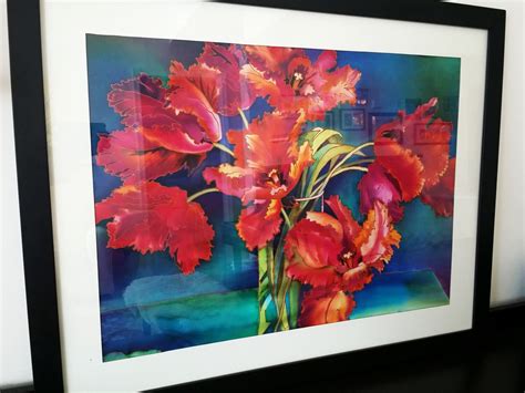 Original Batik Wall ART Hand Painted Silk Fabric Panel Tulips Modern Art Framed X Etsy