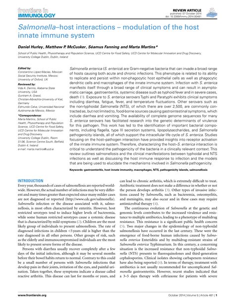 Pdf Salmonella Host Interactions Modulation Of The Host Innate Immune System