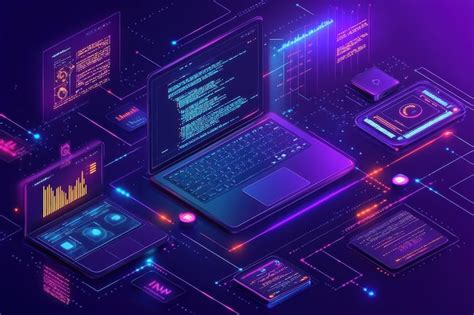 futuristic digital illustration of web development with vibrant neon
