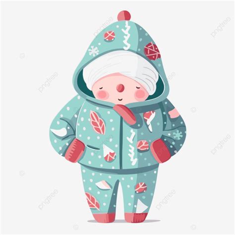 Christmas Pajama Vector Sticker Clipart Cute Cartoon Girl Is Wearing A