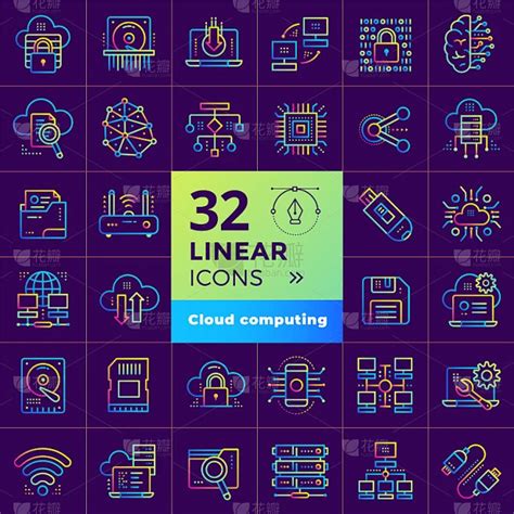 梯度轮廓图标集云计算，互联网技术，数据安全。适合演示，移动应用，网站，界面和打印图片 其他图片图片素材 花瓣网