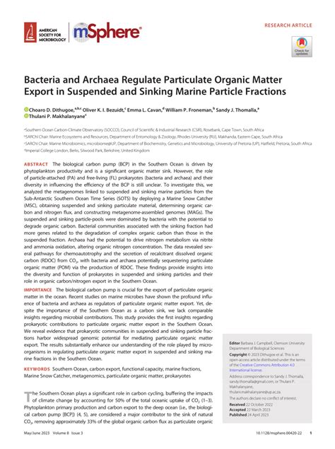 Pdf Bacteria And Archaea Regulate Particulate Organic Matter Export In Suspended And Sinking