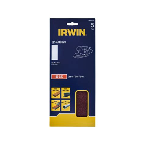 Irwin 115 X 280mm 60 Grit 12 Un Punched Sheets 5 Pack Bunnings