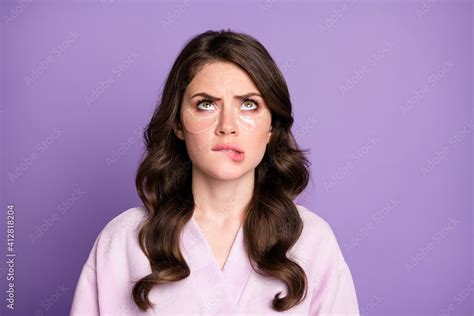 Photo Of Young Girl Bite Lips Worried Nervous Trouble Procedure Eye
