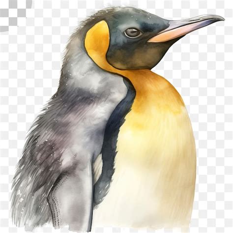 Um desenho de um pinguim cabeça amarela e penas pretas e brancas