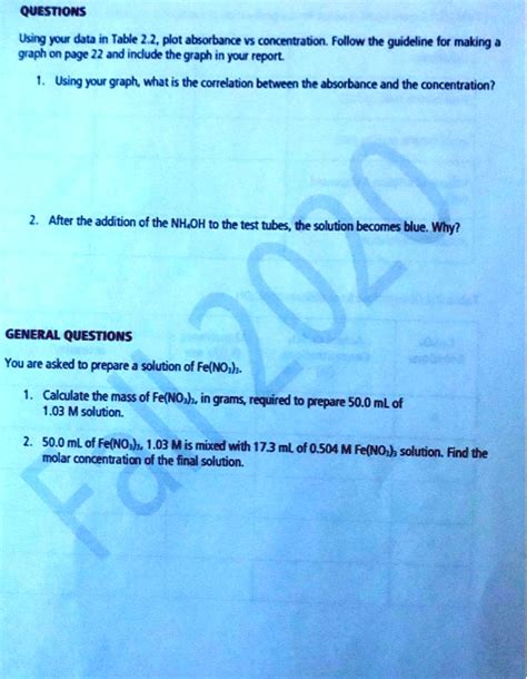 SOLVED QueSTIONS Using Sour Data In Table Plt Absorbance Vs Concentration Follow The