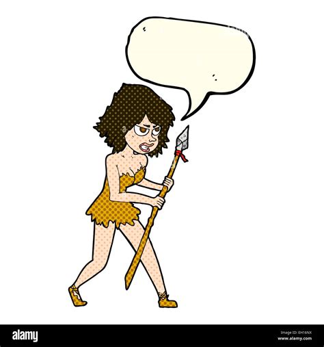 Cartoon Cave Girl With Speech Bubble Stock Vector Image And Art Alamy