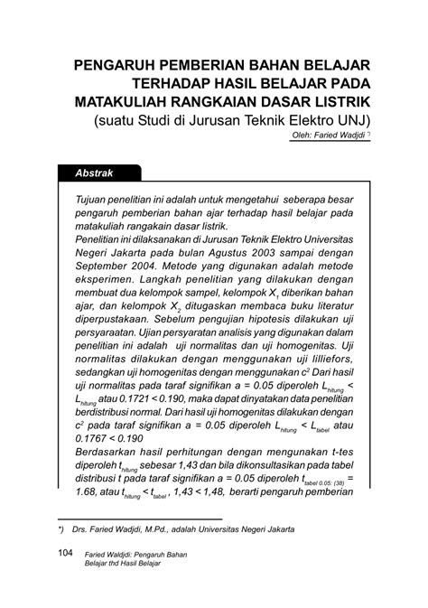Pdf Pengaruh Pemberian Bahan Belajar Terhadap Hasil Belajar Pada