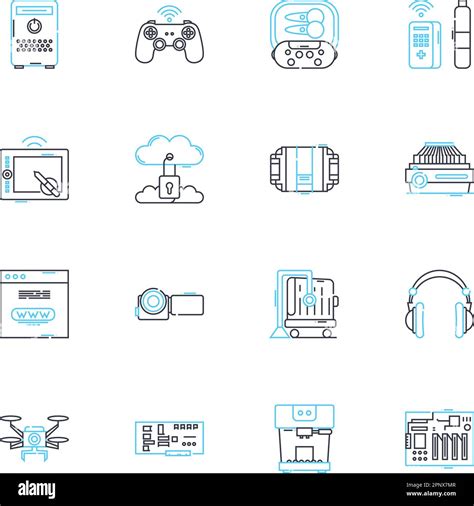 Electronic Workplaces Linear Icons Set Digitized Automated