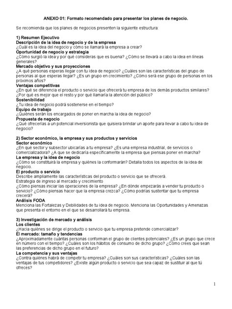 Formato Para Plan De Negocio Pdf Marketing Producto Negocio