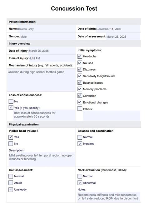 Concussion Test And Example Free Pdf Download