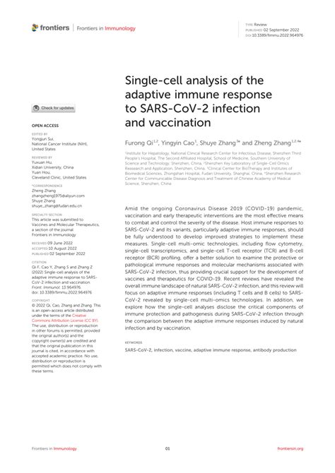 Pdf Single Cell Analysis Of The Adaptive Immune Response To Sars Cov