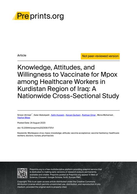 Pdf Knowledge Attitudes And Willingness To Vaccinate For Mpox Among