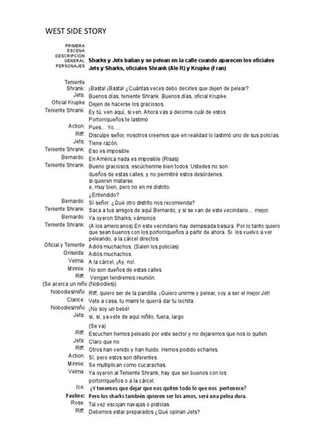 West Side Story Script Final Pdf María Madre De Jesús Las Artes