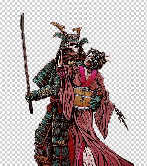 Самурай скелет держит женщину Самурай Рисунок Скелет Воина Онна Бугейша Японский череп самурая