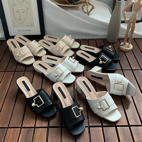 3cm 6cm기획제작 발편한 오픈 진주버클 뮬 슬리퍼 3color 에이블리