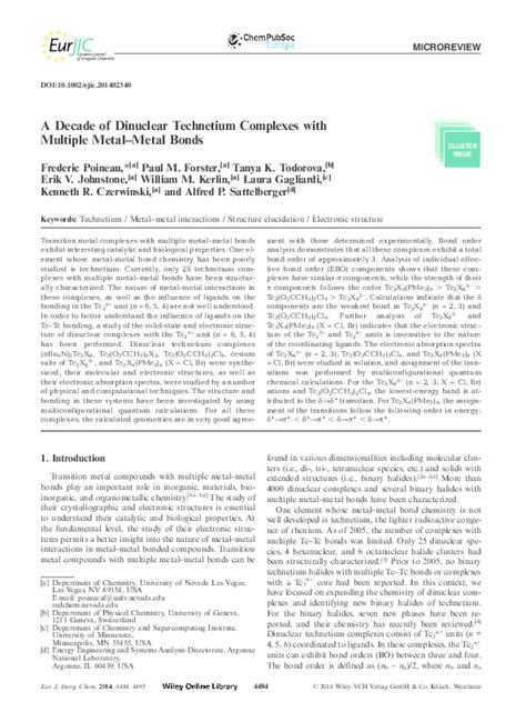 Pdf A Decade Of Dinuclear Technetium Complexes With Multiple Metal