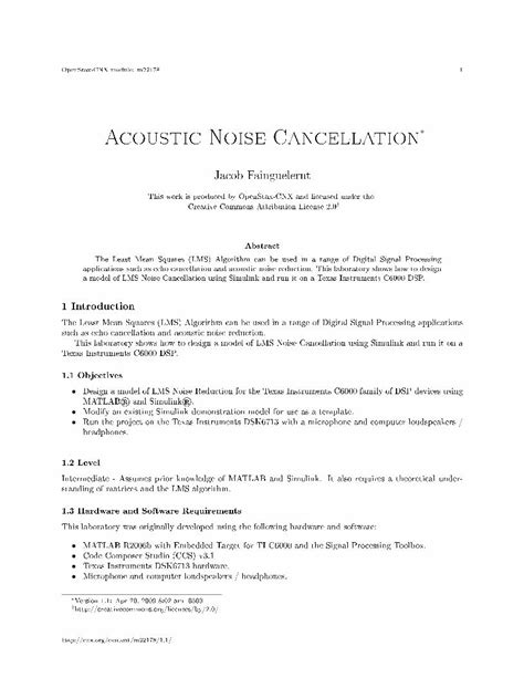 Pdf Acoustic Noise Cancellation · Openstax Cnx Module M22178 1
