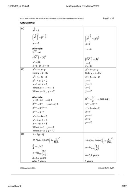 Solution Mathematics P1 Memo 2020 Studypool