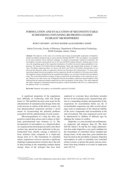 Pdf Formulation And Evaluation Of Reconstitutable Suspensions Containing Ibuprofen Loaded