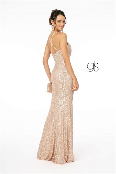Rose Gold V Neck Bodycon Sequin Long Prom Dress For 13599 The Dress