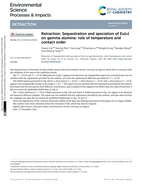 Pdf Retraction Sequestration And Speciation Of Eu Iii On Gamma
